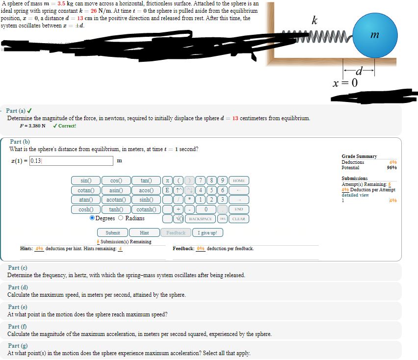 Solved A sphere of mass m=3.5kg ﻿can move across a | Chegg.com