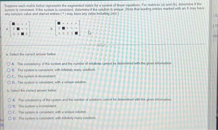 Solved Suppose each matrix below represents the augmented | Chegg.com