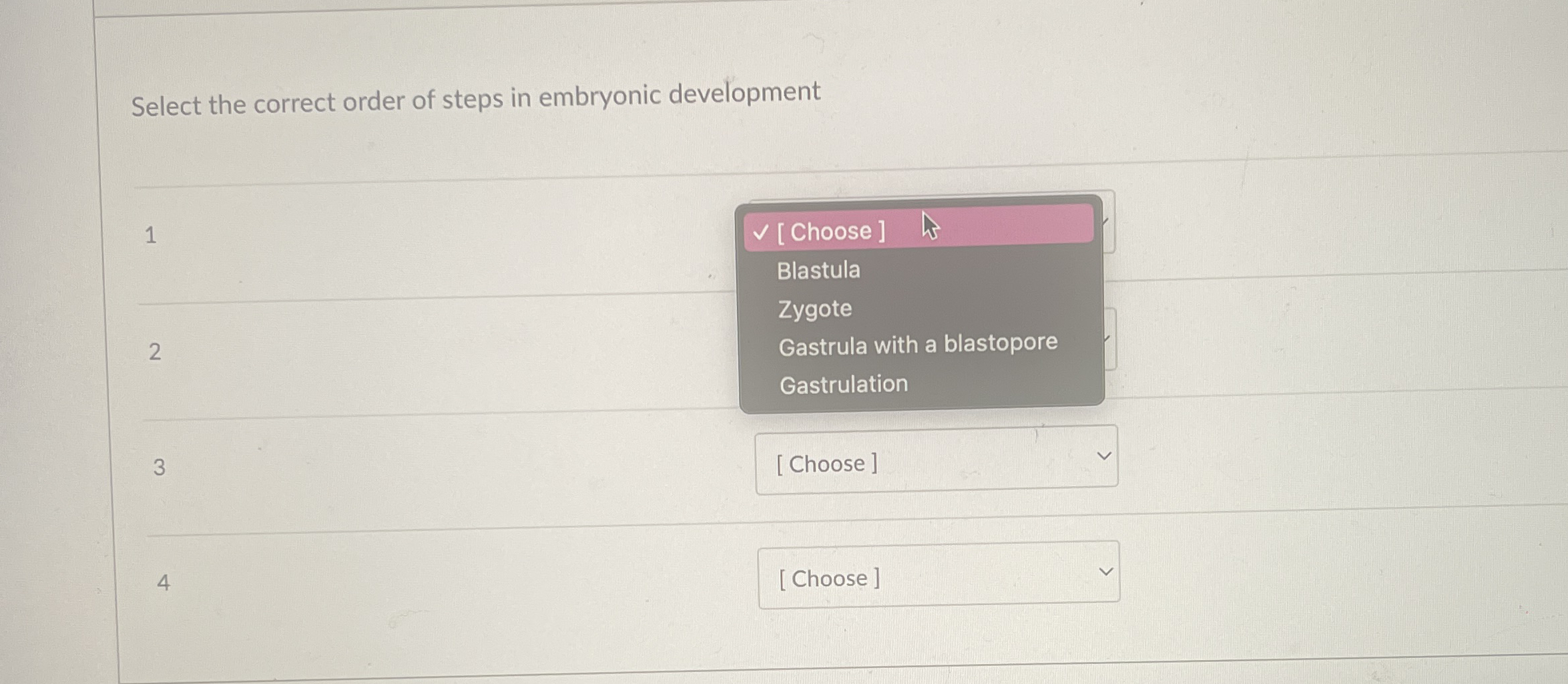 Solved Select the correct order of steps in embryonic | Chegg.com