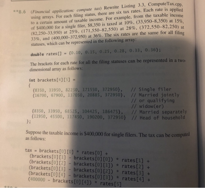 Solved 0 (Financial application: compute tax) Rewrite | Chegg.com