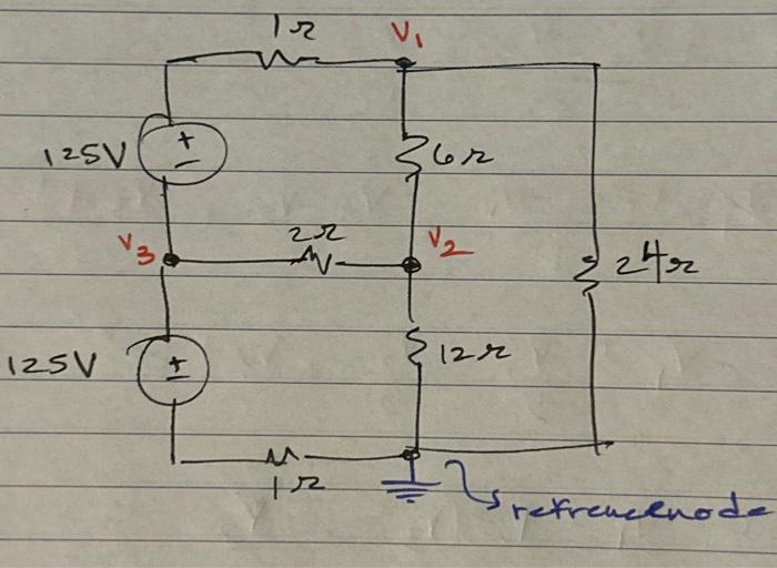 Solved write the node voltage equations for v1, v2 and v3 | Chegg.com