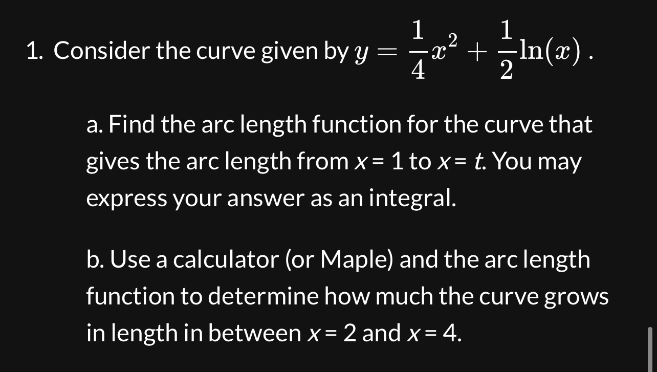 Solved Consider the curve given by y=14x2+12ln(x).a. ﻿Find | Chegg.com