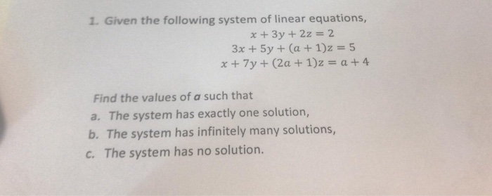 Solved 1. Given the following system of linear equations, x | Chegg.com