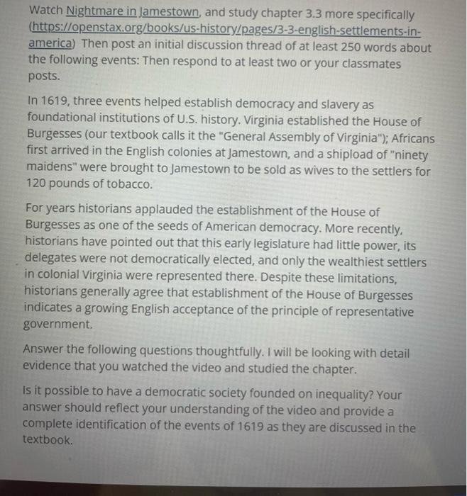 Watch Nightmare in Jamestown, and study chapter 3.3 | Chegg.com