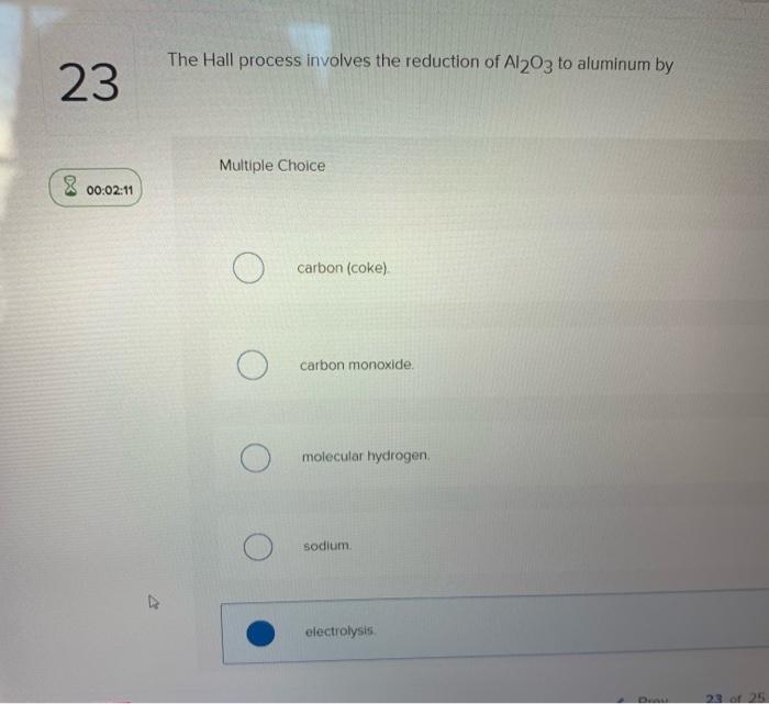 Solved The Hall process involves the reduction of Al2O3 to | Chegg.com