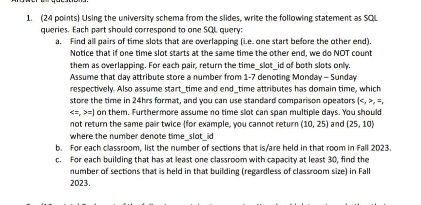 Solved (24 points) Using the university schema from the | Chegg.com
