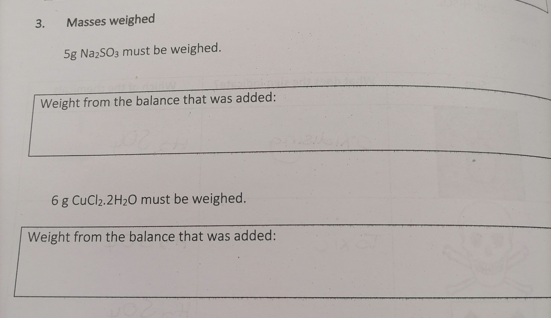 Solved Masses weighed5gNa2SO3 ﻿must be weighed.Weight from | Chegg.com