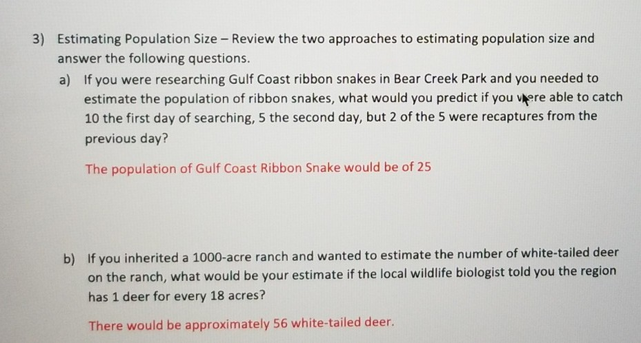 Solved 3) Estimating Population Size - Review the two | Chegg.com