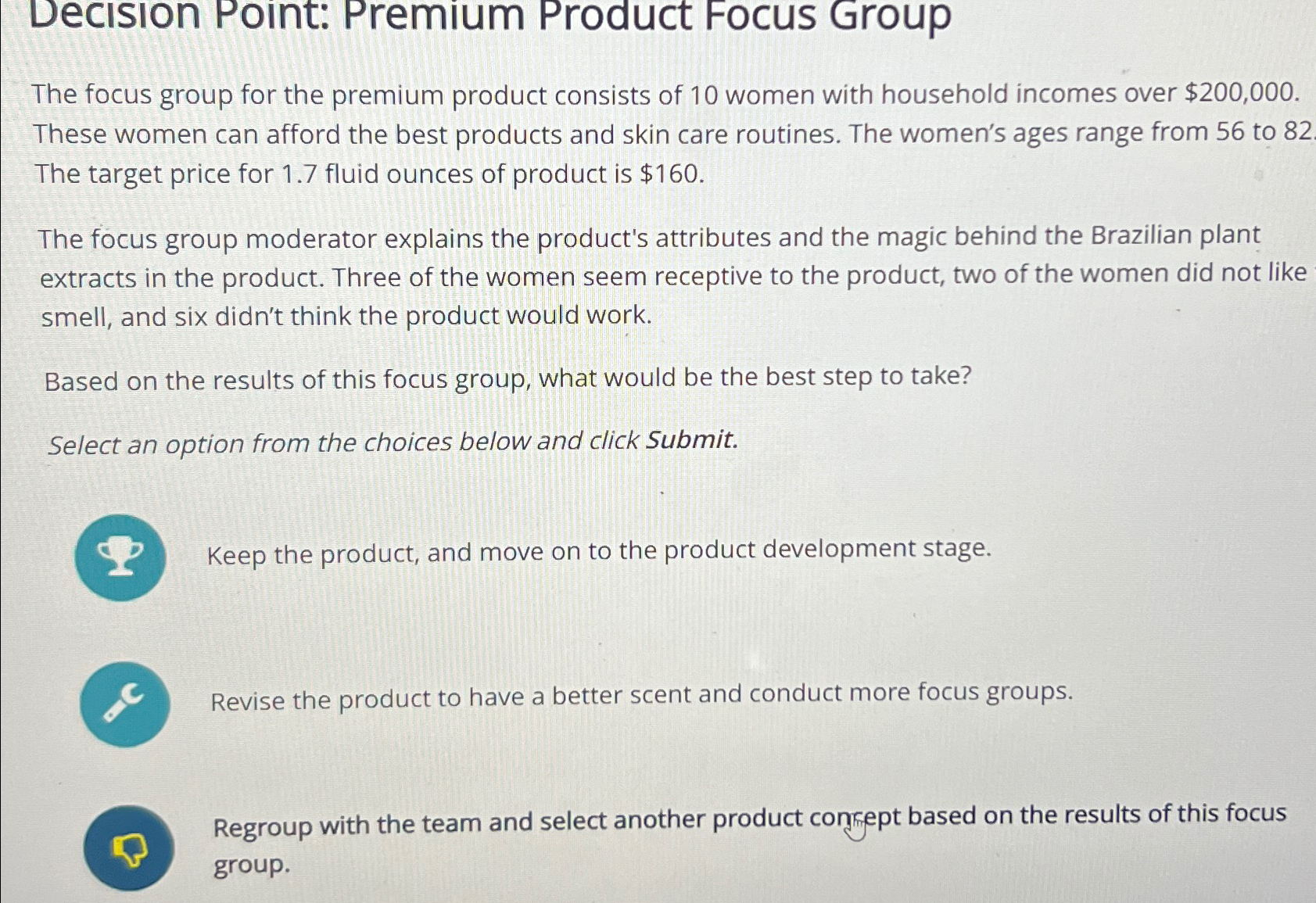 Solved Decision Point: Premium Product Focus GroupThe focus | Chegg.com