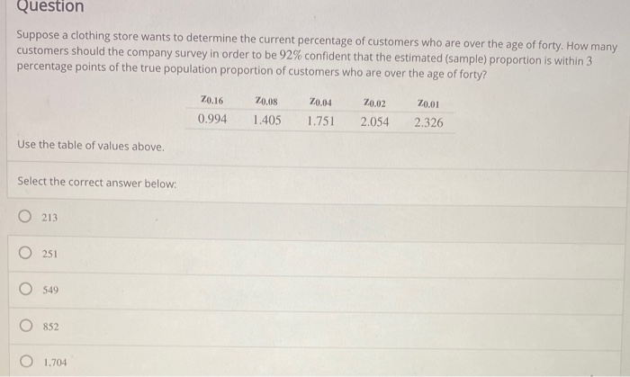 Solved Question Suppose A Clothing Store Wants To Determine