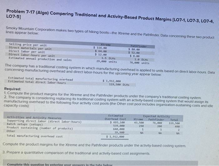 Solved Problem 7-17 (Algo) Comparing Traditional and | Chegg.com