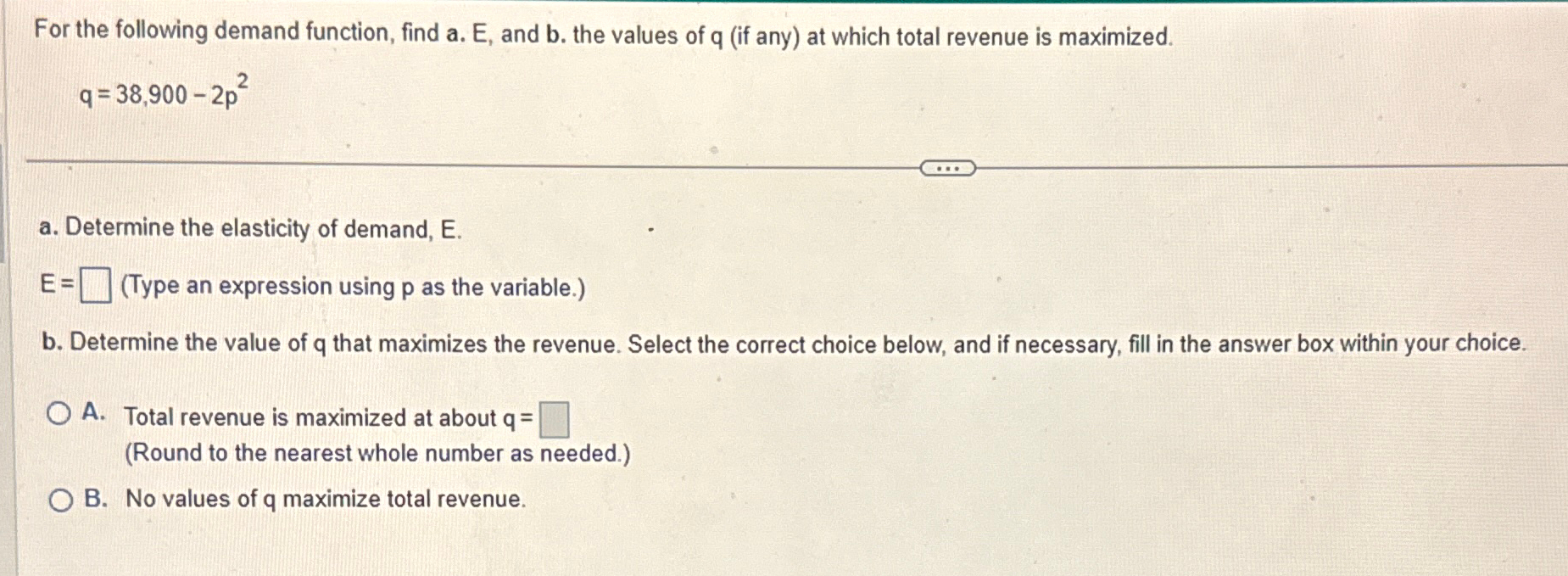 Solved For the following demand function, find a. E, ﻿and b. | Chegg.com
