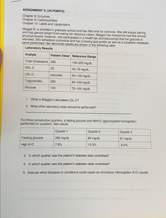 Solved ASSIGNMENT 5: (34 POINTS) Chapter 8: Enzymes Chapter | Chegg.com