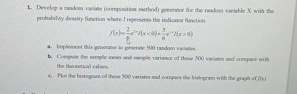 Solved Develop A Random Variate Composition Method
