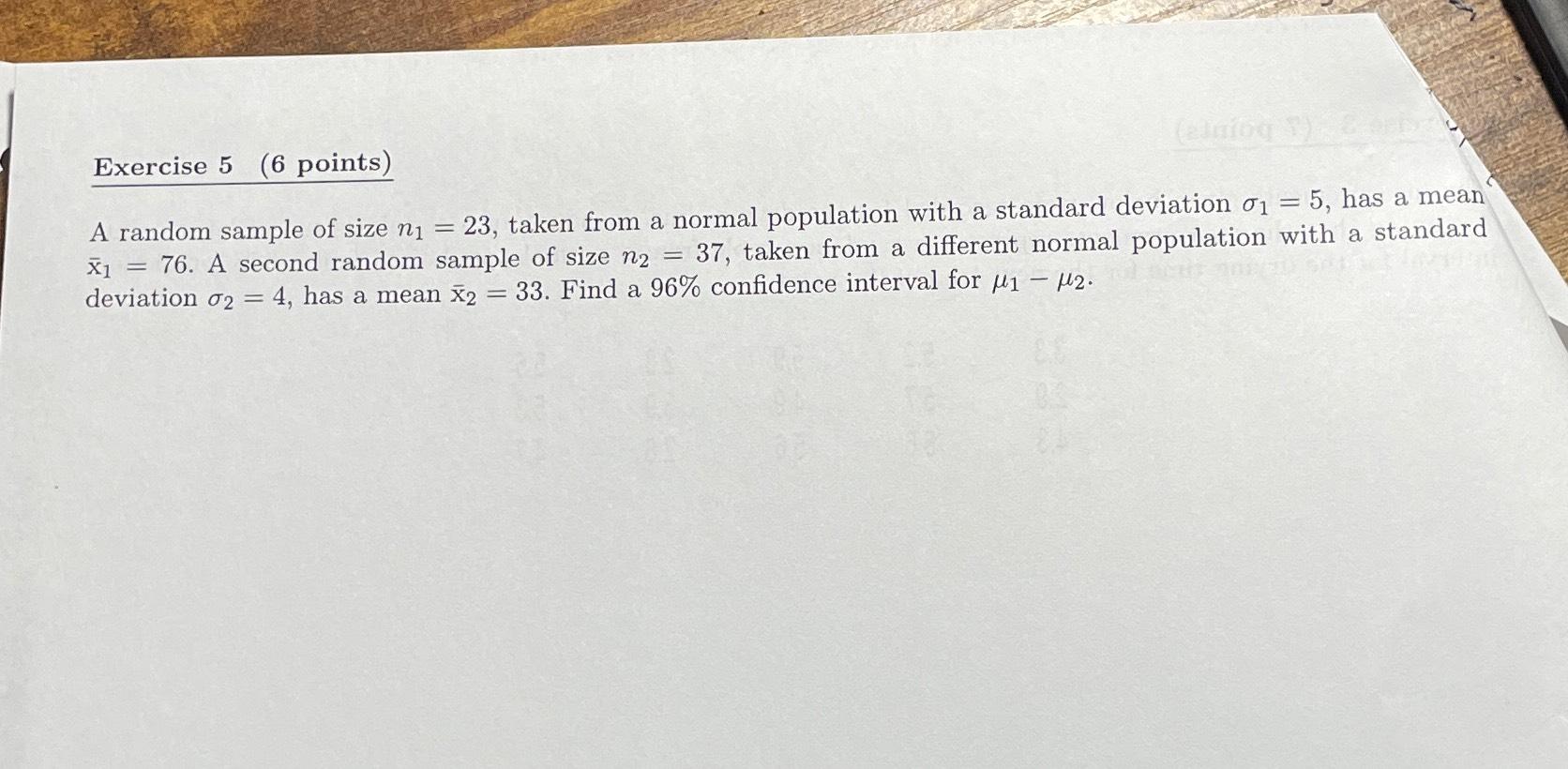 Solved Exercise 5 (6 ﻿points)A random sample of size n1=23, | Chegg.com
