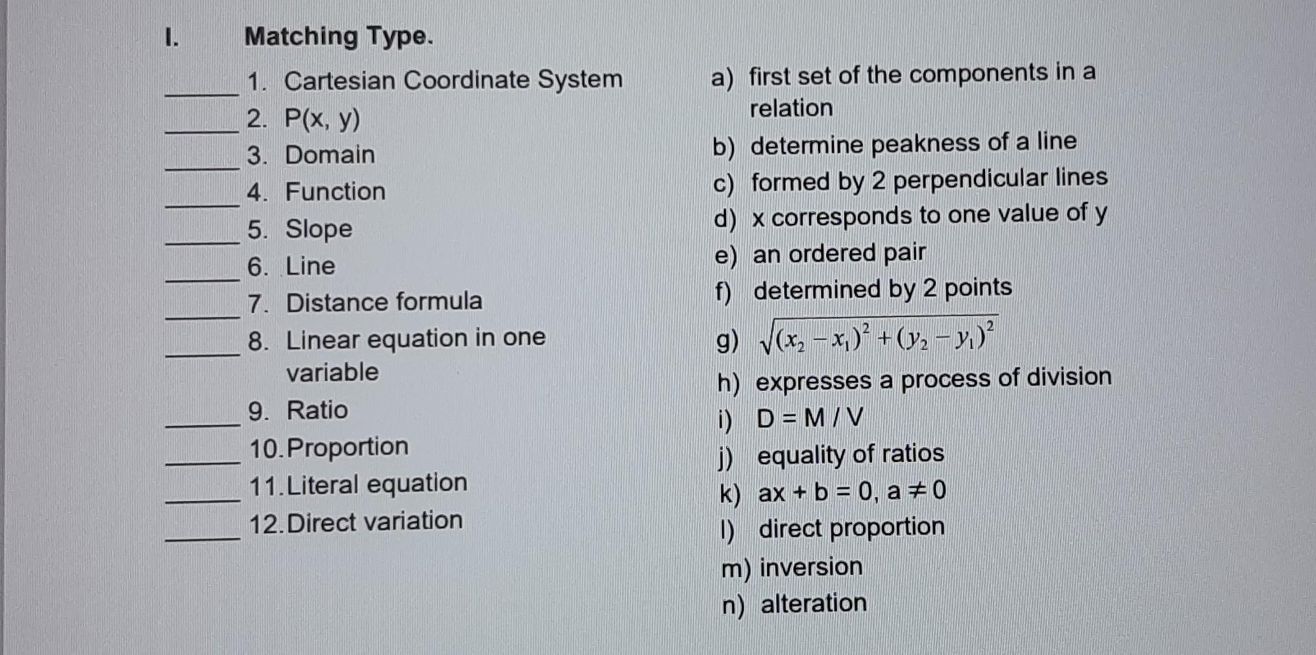 Solved Matching Type. 1. Cartesian Coordinate System 2. P(x, | Chegg.com