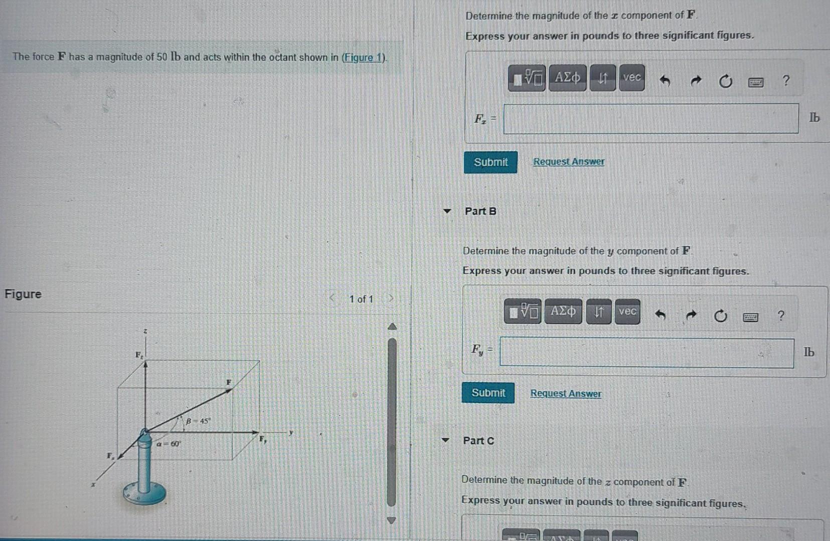 Solved Determine the magnitude of the x component of F. | Chegg.com