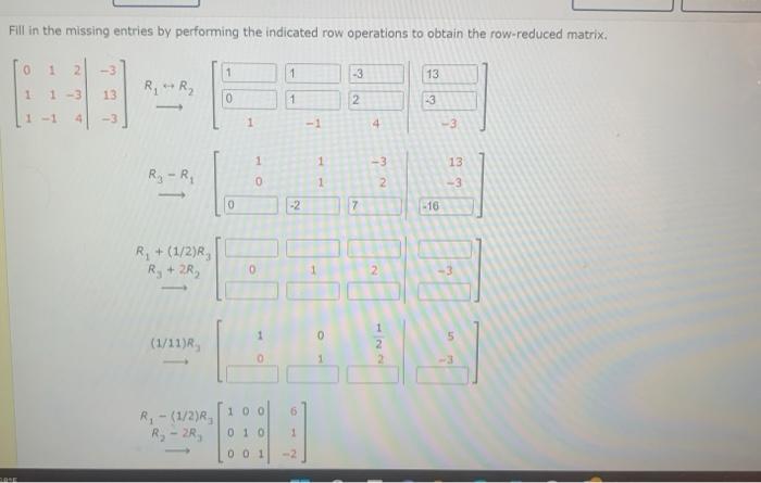 Solved Fill in the missing entries by performing the | Chegg.com