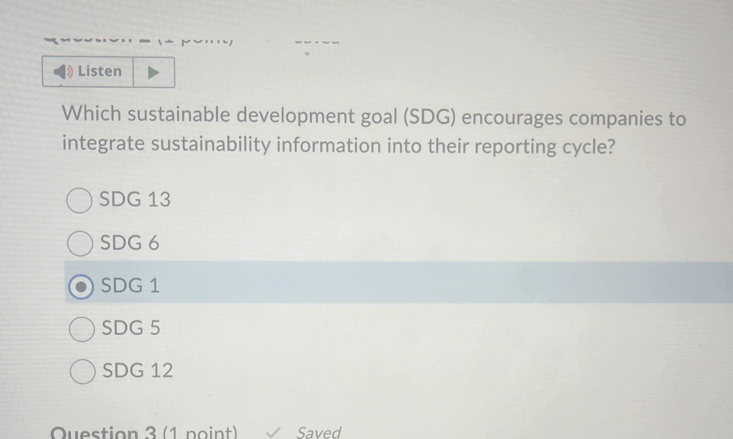 Solved ListenWhich sustainable development goal (SDG) | Chegg.com