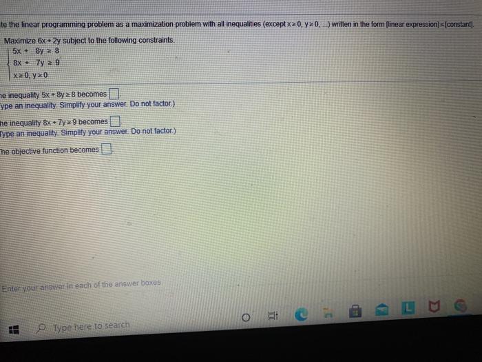 Solved te the linear programming problem as a maximization | Chegg.com