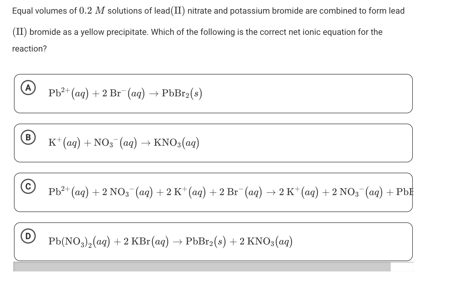 Solved Equal volumes of 0.2M ﻿solutions of ﻿lead(II) | Chegg.com