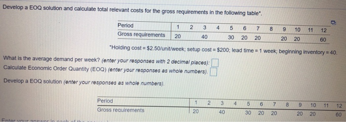 Solved Develop a EOQ solution and calculate total relevant | Chegg.com