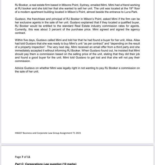 Solved RJ Booker, a real estate firm based in Milsons Point, | Chegg.com