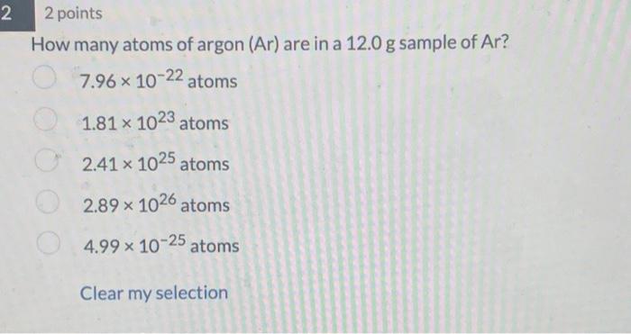 Solved How many atoms of argon (Ar) are in a 12.0 g sample | Chegg.com