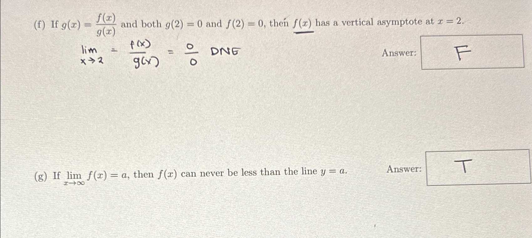 Solved (f) ﻿If g(x)=f(x)g(x) ﻿and both g(2)=0 ﻿and f(2)=0, | Chegg.com