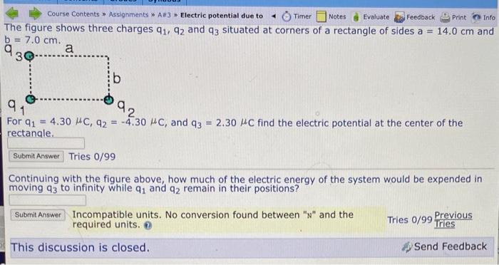 Solved The figure shows three charges q1,q2 and q3 situated | Chegg.com