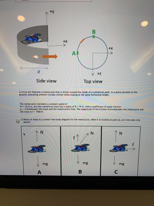 Solved V +z Side view Top view A circus act features a | Chegg.com