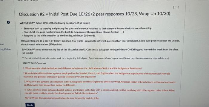 Discussion #2 = Initial Post Due 10/26 (2 peer | Chegg.com