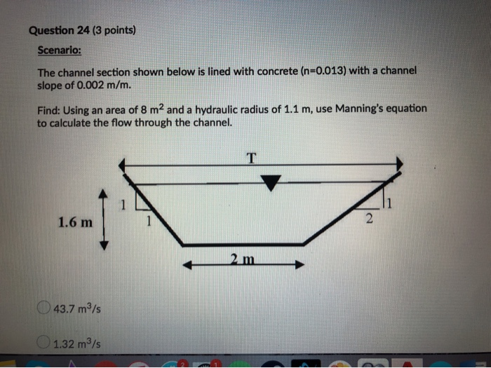 Solved Question 24 (3 points) Scenario: The channel section | Chegg.com
