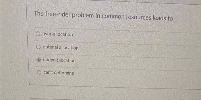 Solved The free-rider problem in common resources leads to | Chegg.com