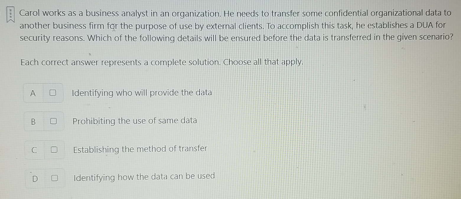 Solved Carol works as a business analyst in an organization. | Chegg.com