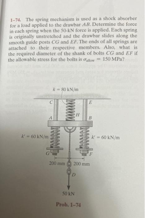 Solved 1-74. The spring mechanism is used as a shock | Chegg.com