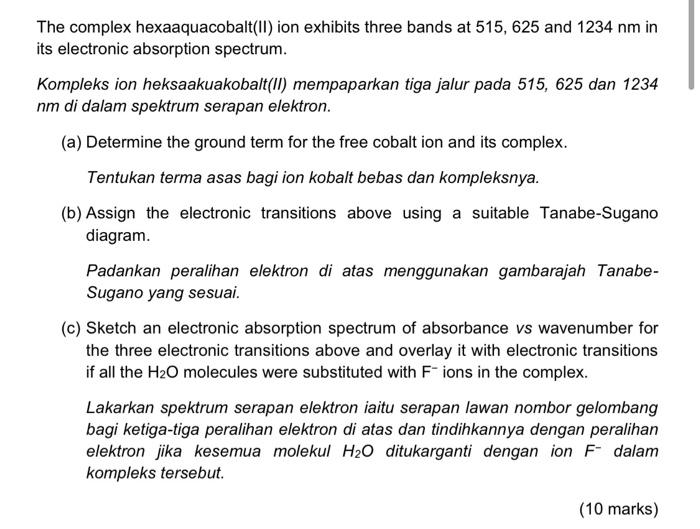 Solved The complex hexaaquacobalt(II) ion exhibits three | Chegg.com