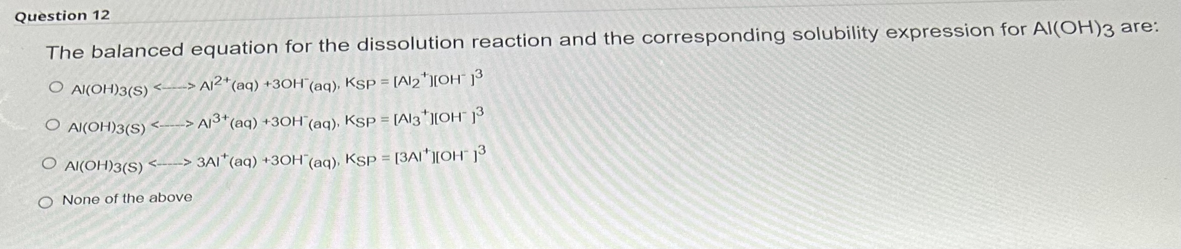 Solved Question 12The balanced equation for the dissolution | Chegg.com