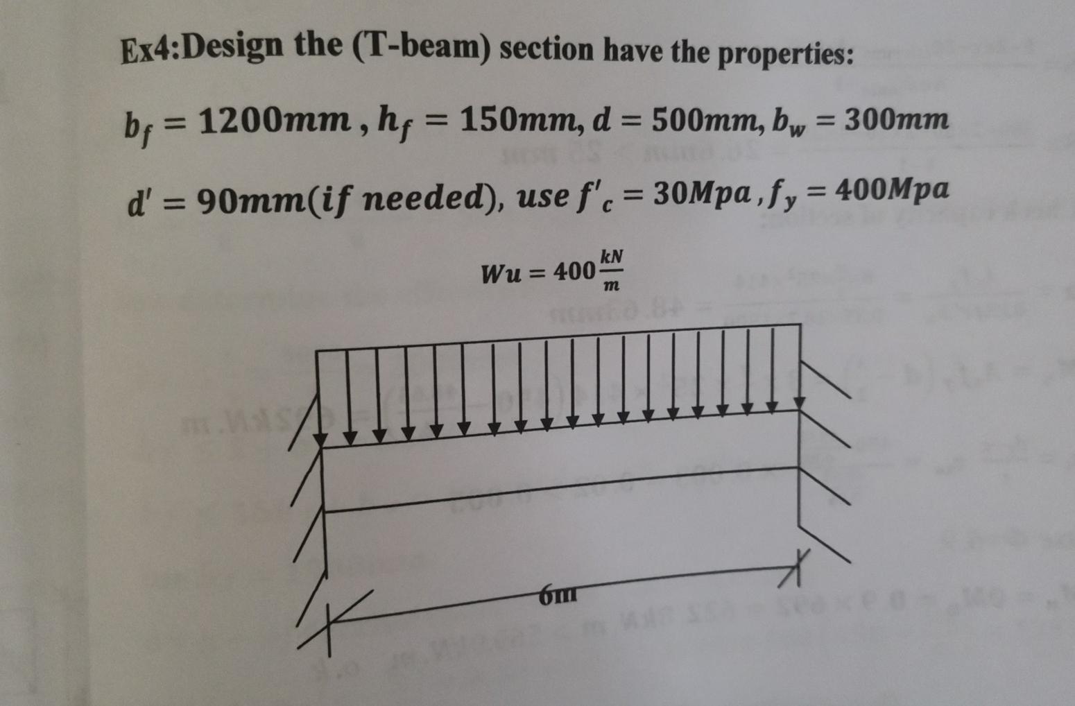 Solved Ex4:Design the (T-beam) section have the properties: | Chegg.com