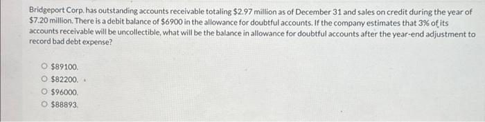 Solved Bridgeport Corp. has outstanding accounts receivable | Chegg.com