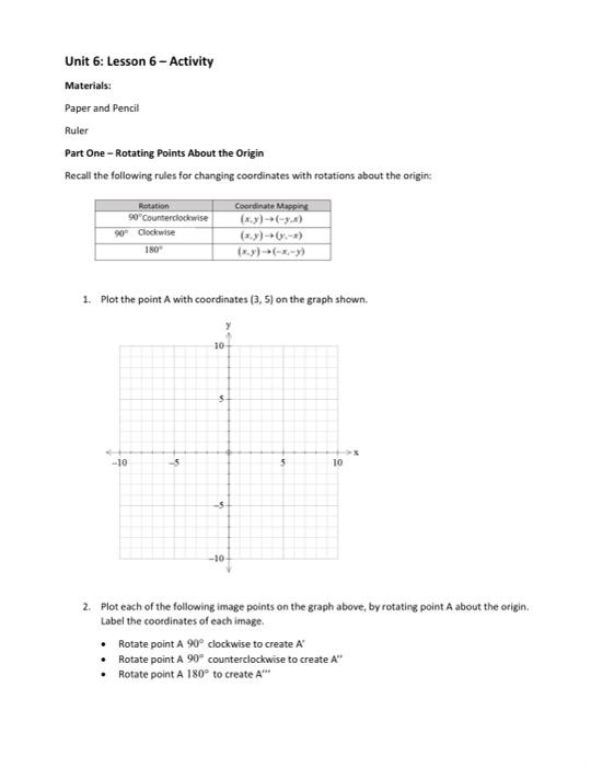 Solved Unit 6: Lesson 6-Activity Materials: Paper and Pencil | Chegg.com