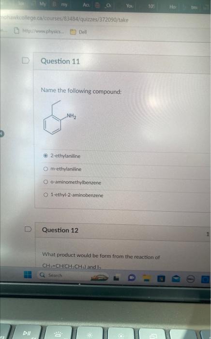 Solved Name the following compound: 2-ethylaniline | Chegg.com