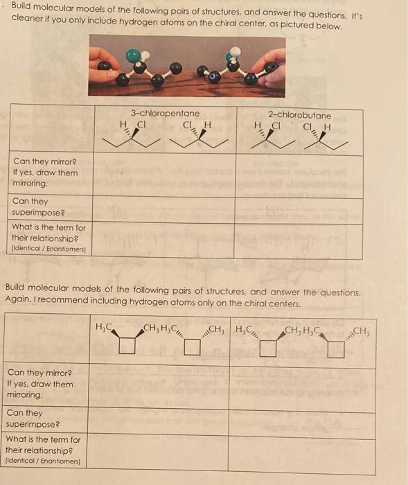 Solved Build molecular models of the following pairs of | Chegg.com