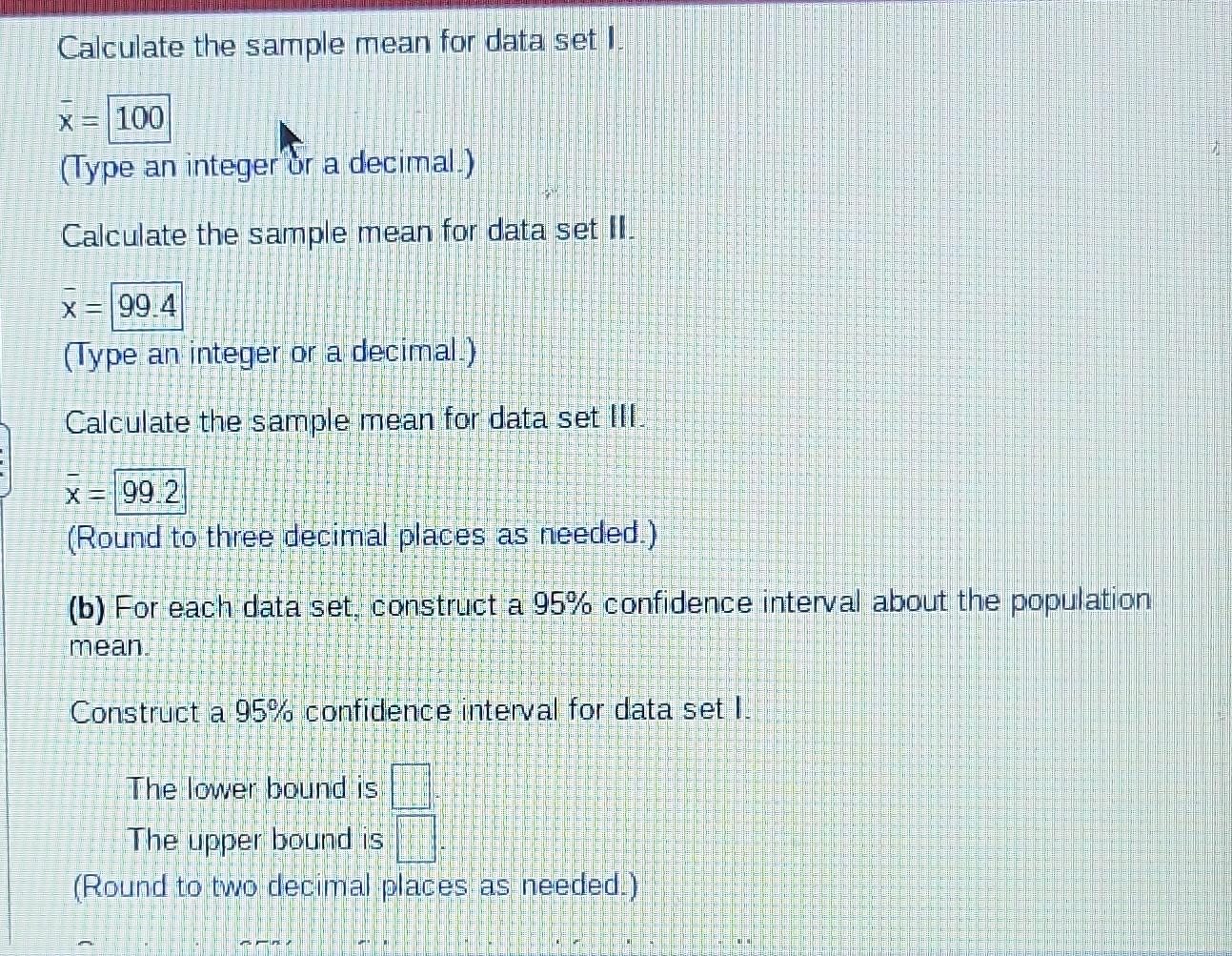 Solved The following data sets represent simple random | Chegg.com
