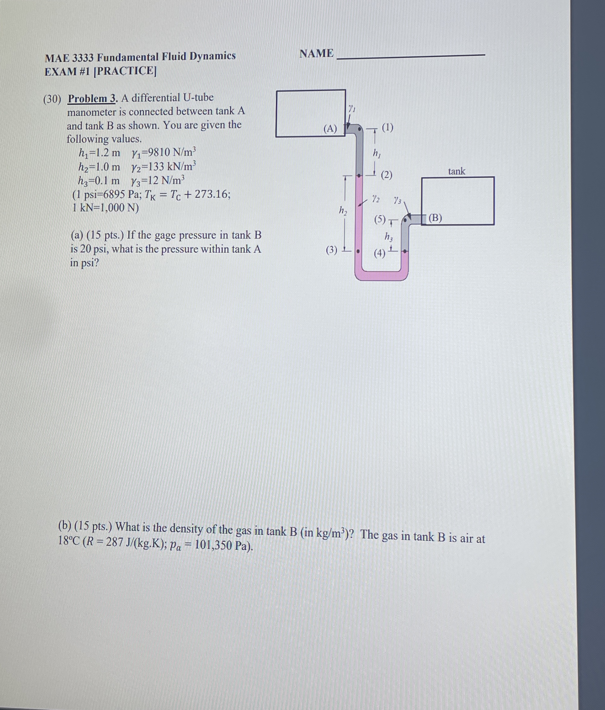 Solved MAE 3333 ﻿Fundamental Fluid DynamicsNAMEEXAM | Chegg.com