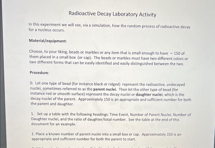 Radioactive Decay Laboratory Activity In this | Chegg.com