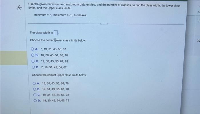 Solved Use the given minimum and maximum data entries, and | Chegg.com