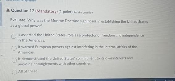 Solved Question 12 (Mandatory) (1 ﻿point) ﻿Retake | Chegg.com