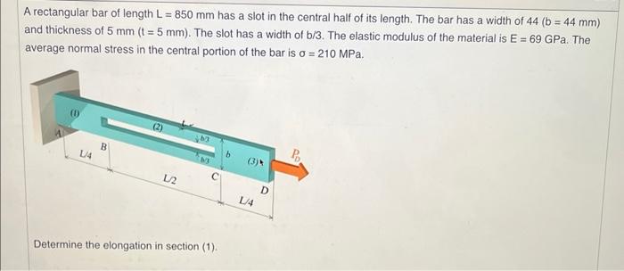 Solved A rectangular bar of length L=850 mm has a slot in | Chegg.com