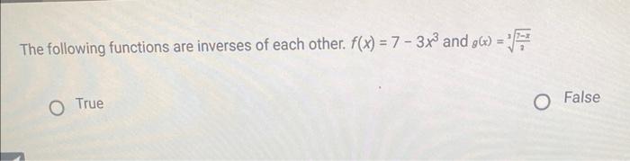 Solved The following functions are inverses of each other. | Chegg.com